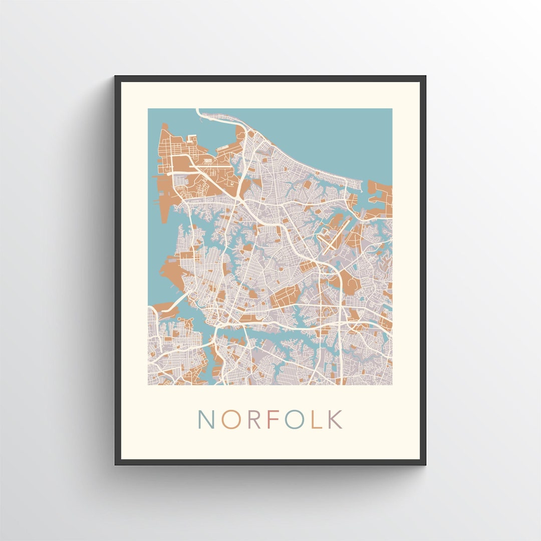 Norfolk Map Print, Norfolk Virginia, Norfolk Map, Norfolk Art, Norfolk ...