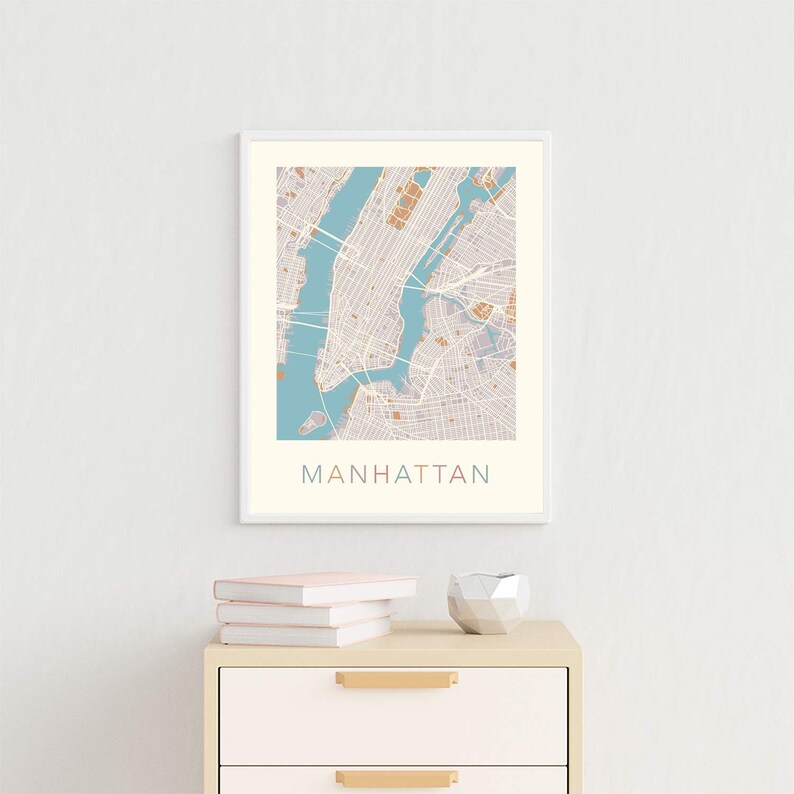 Manhattan Map New York Manhattan Print Manhattan Poster | Etsy