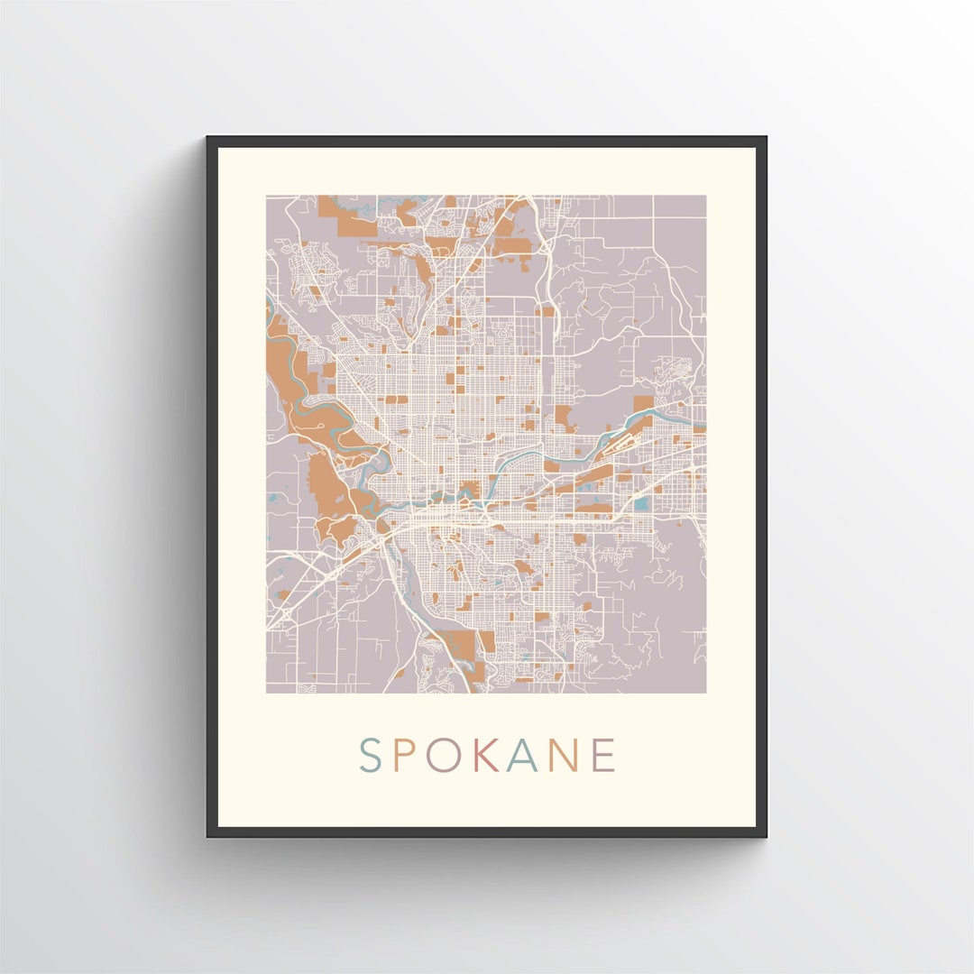 Spokane Map, Spokane WA, Spokane Washington, Spokane Print, Spokane ...