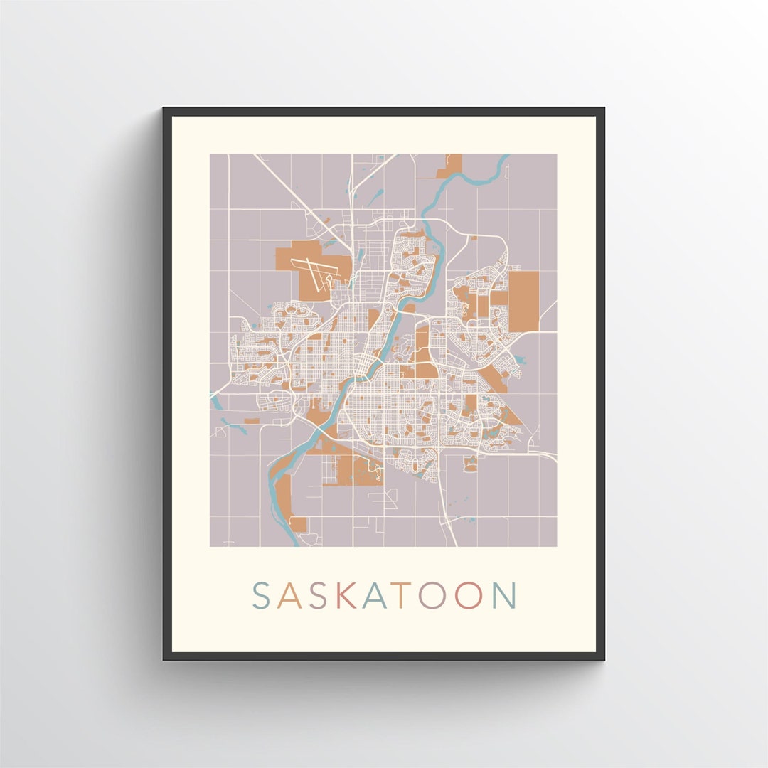 Saskatoon Map, Saskatoon SK, Saskatoon Art, Saskatoon Poster, Saskatoon ...