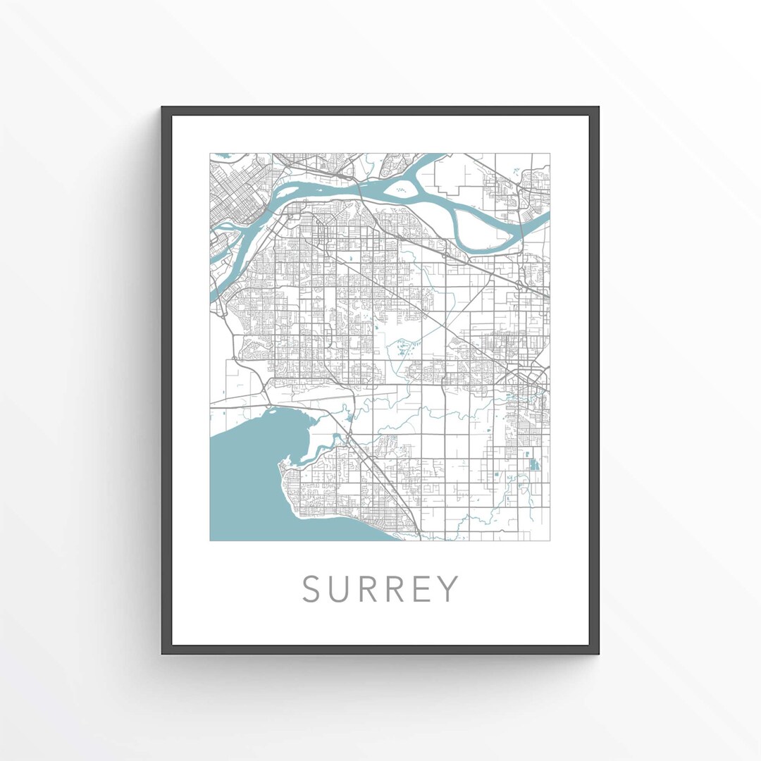 Surrey Map Print, Surrey BC, Surrey City Map, Surrey Wall Art, Surrey ...
