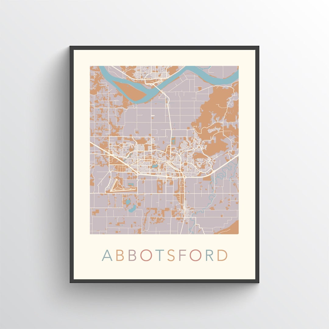 Abbotsford Map, Abbotsford BC, Abbotsford Art Print, Abbotsford City ...