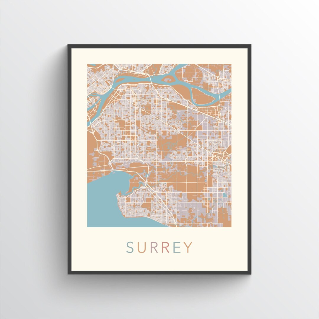 Surrey Map Print, Surrey BC, Surrey Art Print, Surrey City Map, Surrey ...