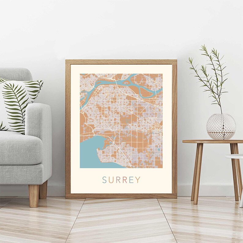 Surrey Map Print, Surrey BC, Surrey Art Print, Surrey City Map, Surrey ...