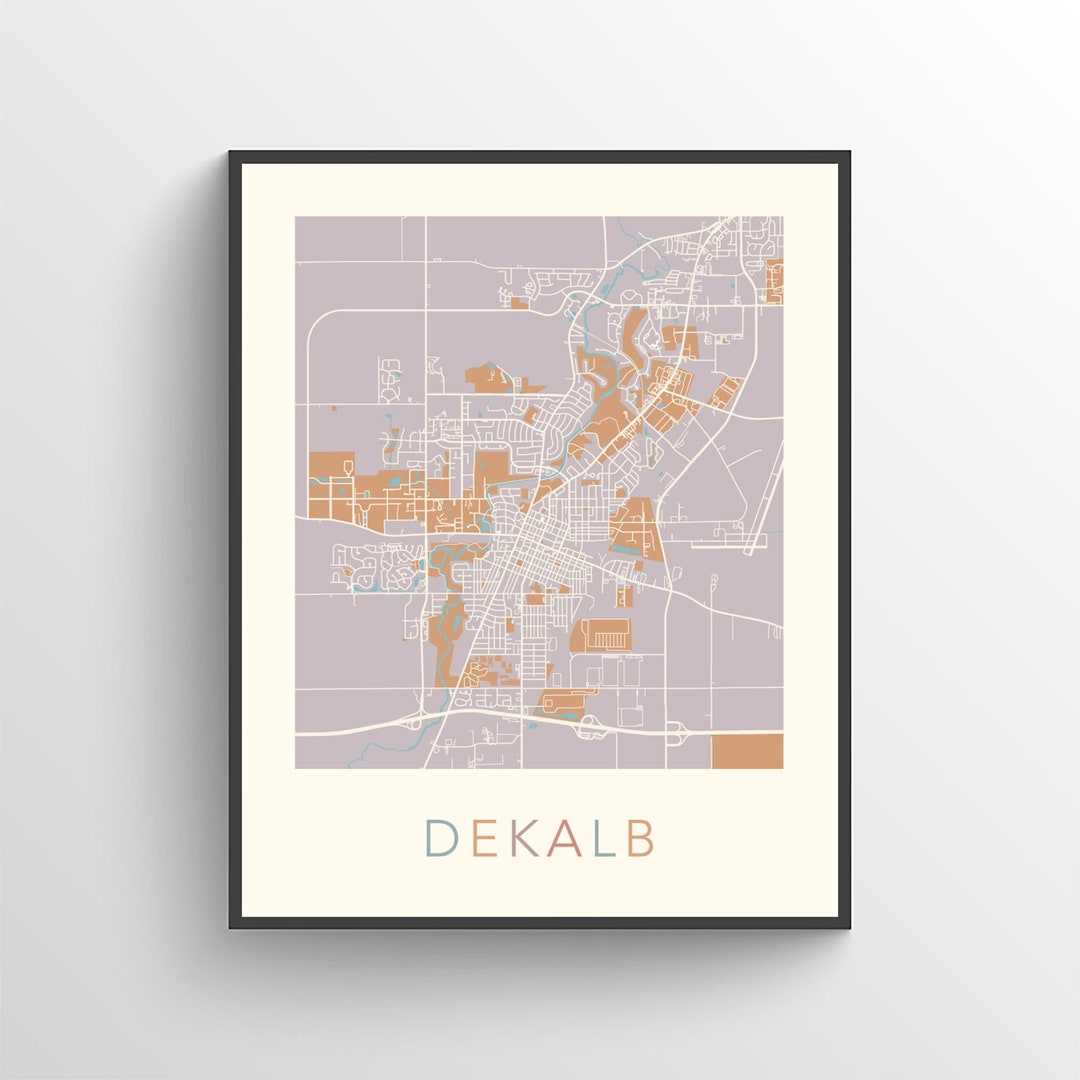 Dekalb Map, Dekalb IL, Dekalb Print, Dekalb Poster, Dekalb Art, Dekalb ...