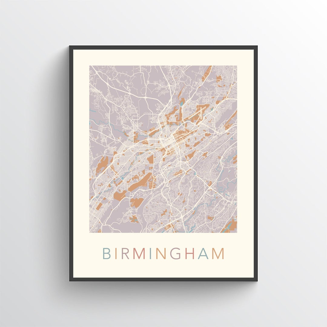 Birmingham Alabama Map, Birmingham Poster, Birmingham Print, Birmingham ...