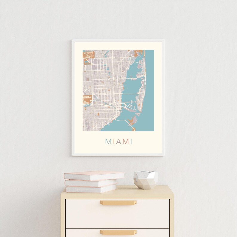 Miami Map Miami Poster Miami Print Map of Miami Miami - Etsy
