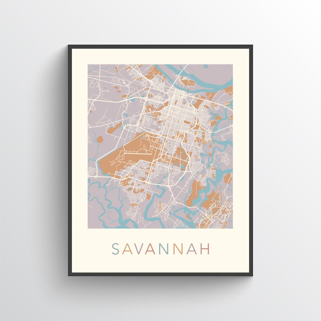 Savannah Map Print, Savannah GA, Savannah City Map, Savannah Poster ...