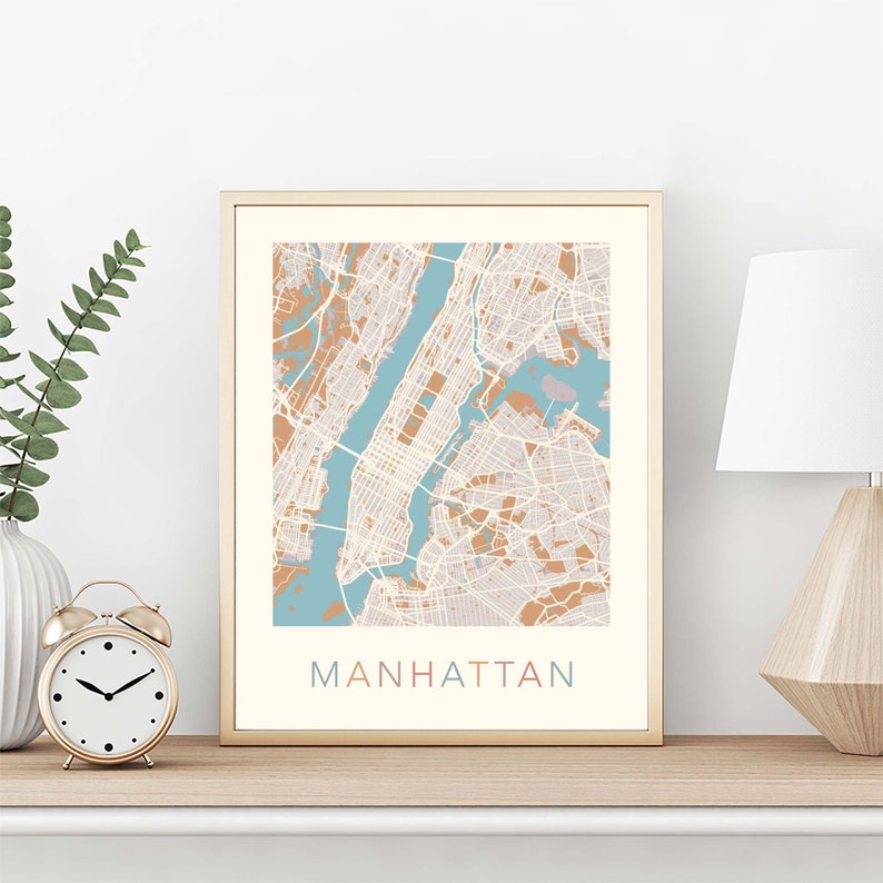 Manhattan Map New York Manhattan Print Manhattan Poster - Etsy