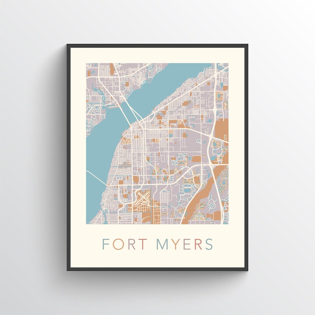 Fort Myers Map, Fort Myers Print, Fort Myers Poster, Fort Myers Art ...