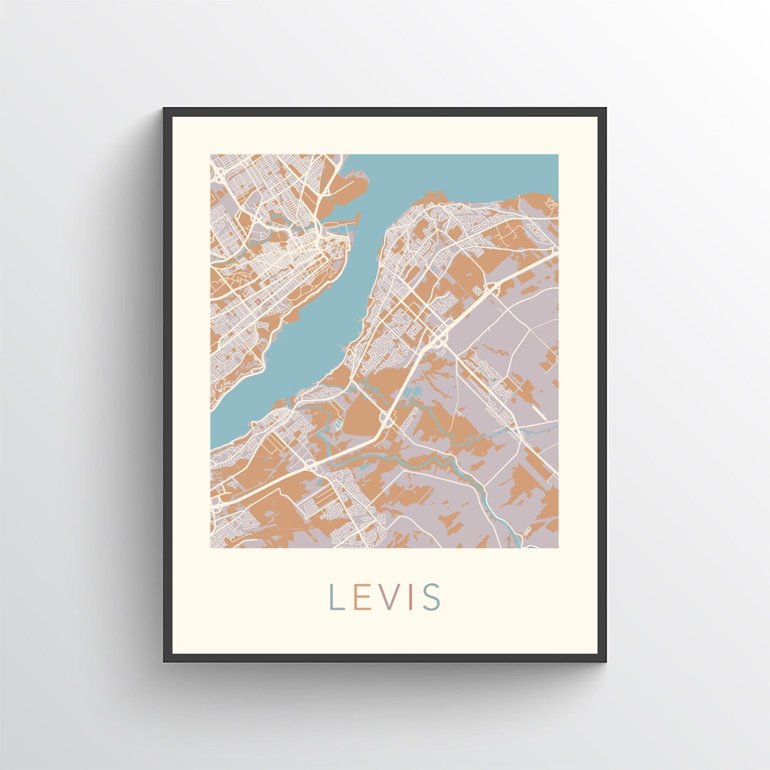 Levis Map, Levis QC, Levis City Map, Levis Map Art, Levis Print Map ...