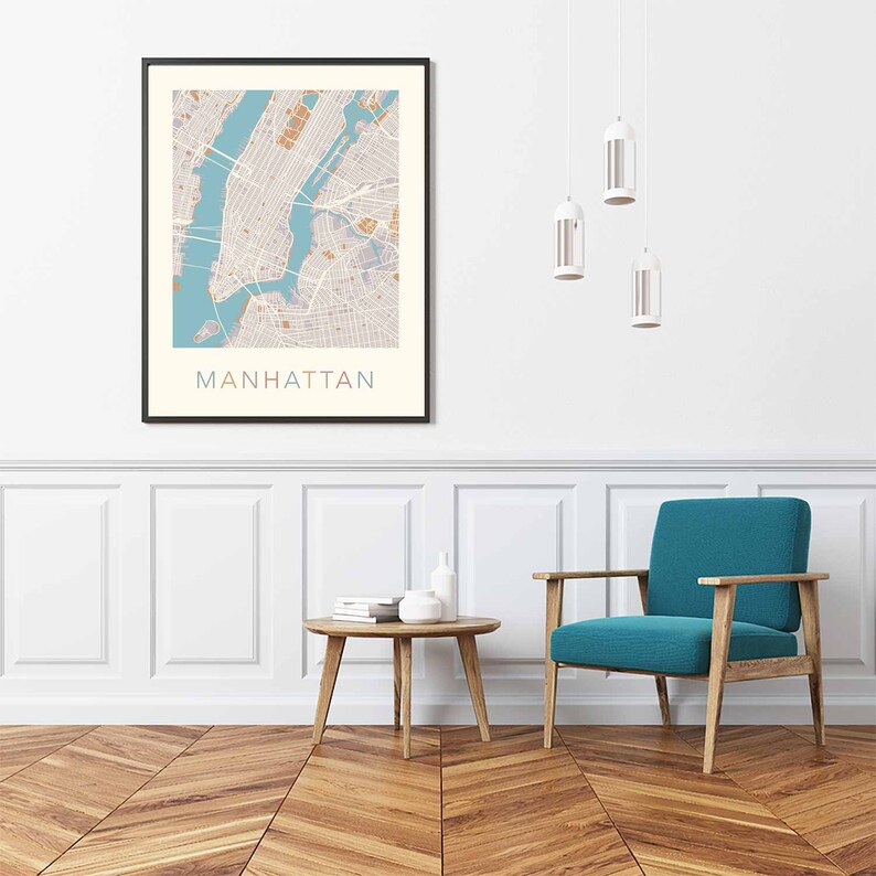Manhattan Map New York Manhattan Print Manhattan Poster | Etsy