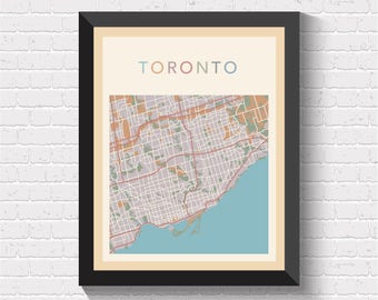 Toronto City Map Wall Decor / Ontario Canada Poster Art Print