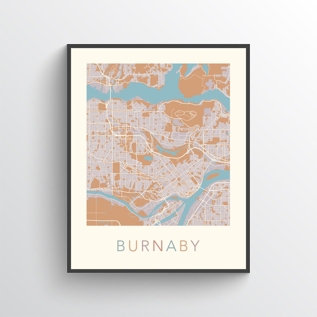 Burnaby Map, Burnaby BC, Burnaby Art Print, Burnaby City Map, Burnaby ...
