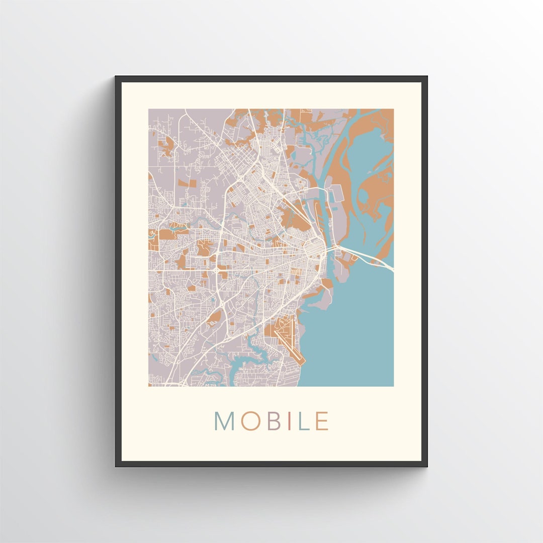 Mobile Map, Mobile Alabama, Mobile Print, Mobile Poster, Mobile Art ...