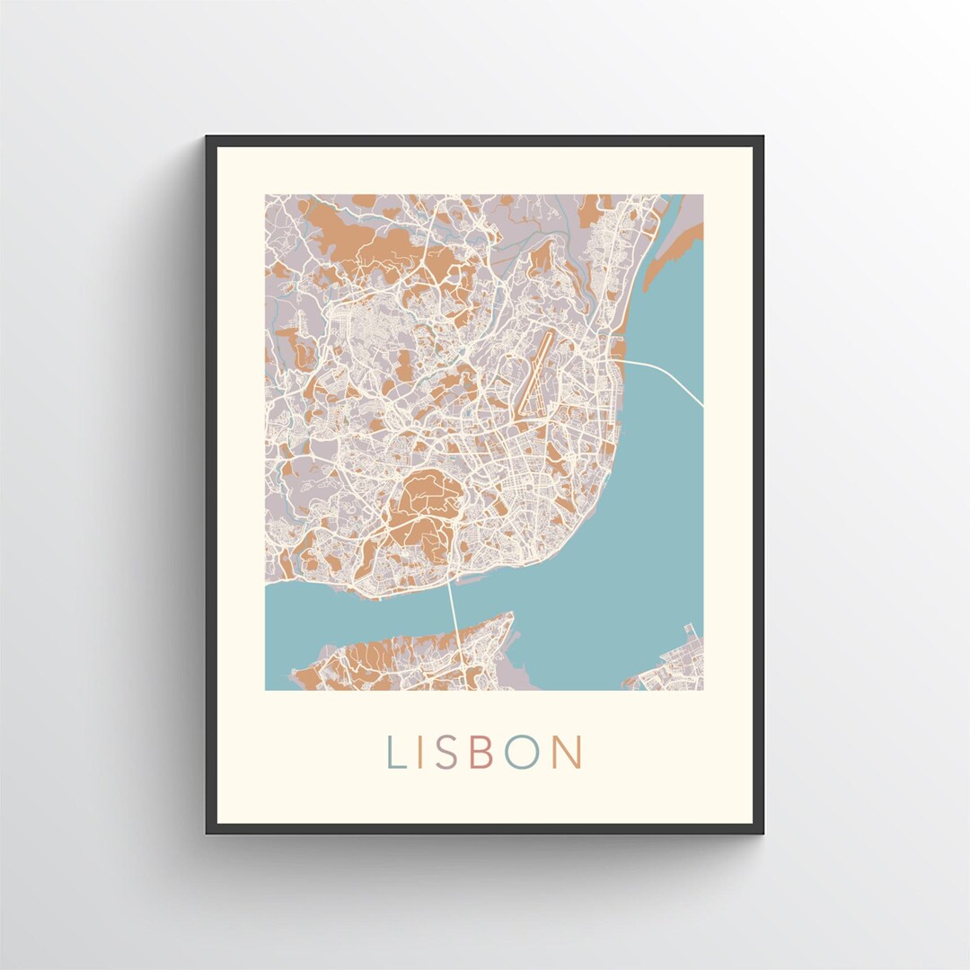 Lisbon Map, Lisbon Street Map, Lisbon City Map, Lisbon Art, Lisbon ...