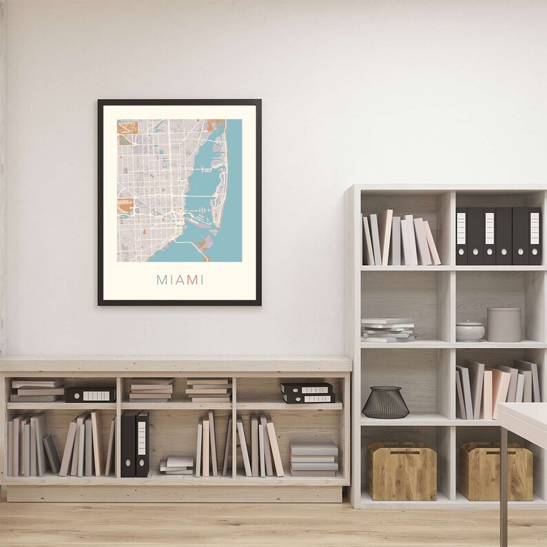 Miami Map Miami Poster Miami Print Map of Miami Miami - Etsy