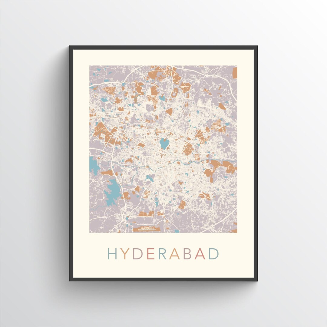 Hyderabad Map Hyderabad India Hyderabad Print Hyderabad - Etsy