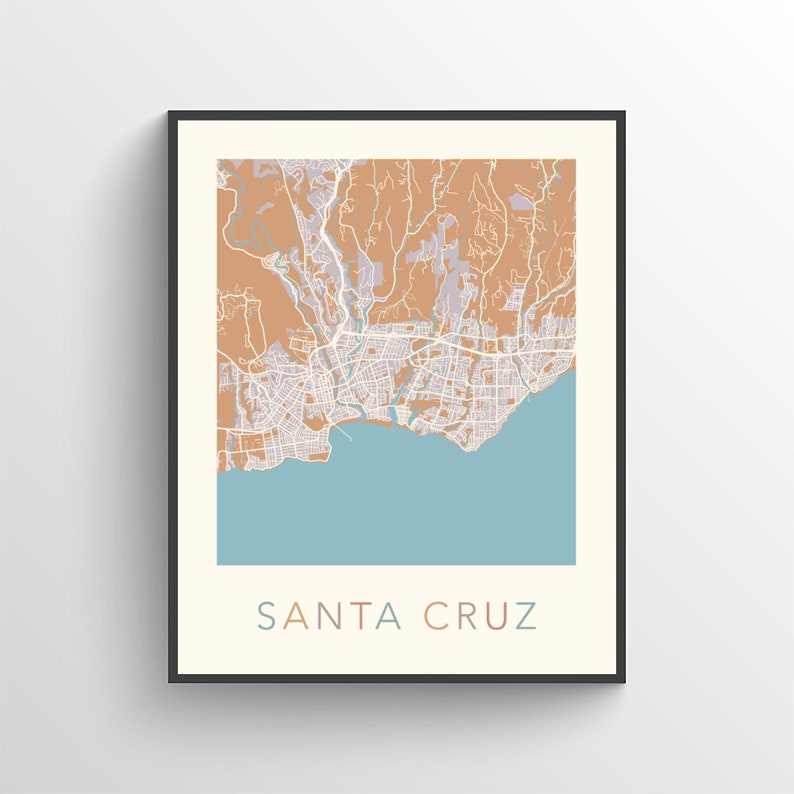 Santa Cruz Map Print Santa Cruz Map Poster Santa Cruz Map | Etsy