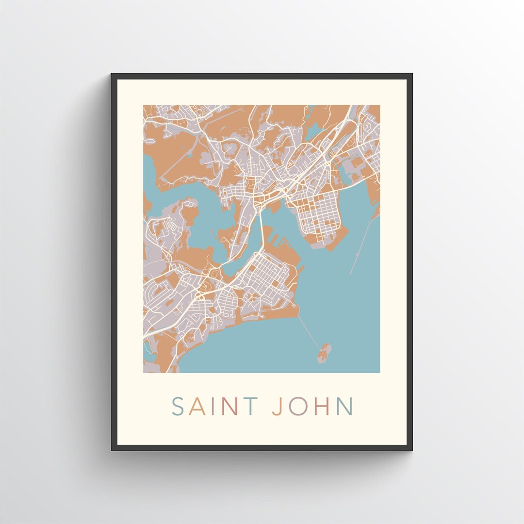 Saint John Map, New Brunswick, Saint John NB, Saint John Poster, Saint ...