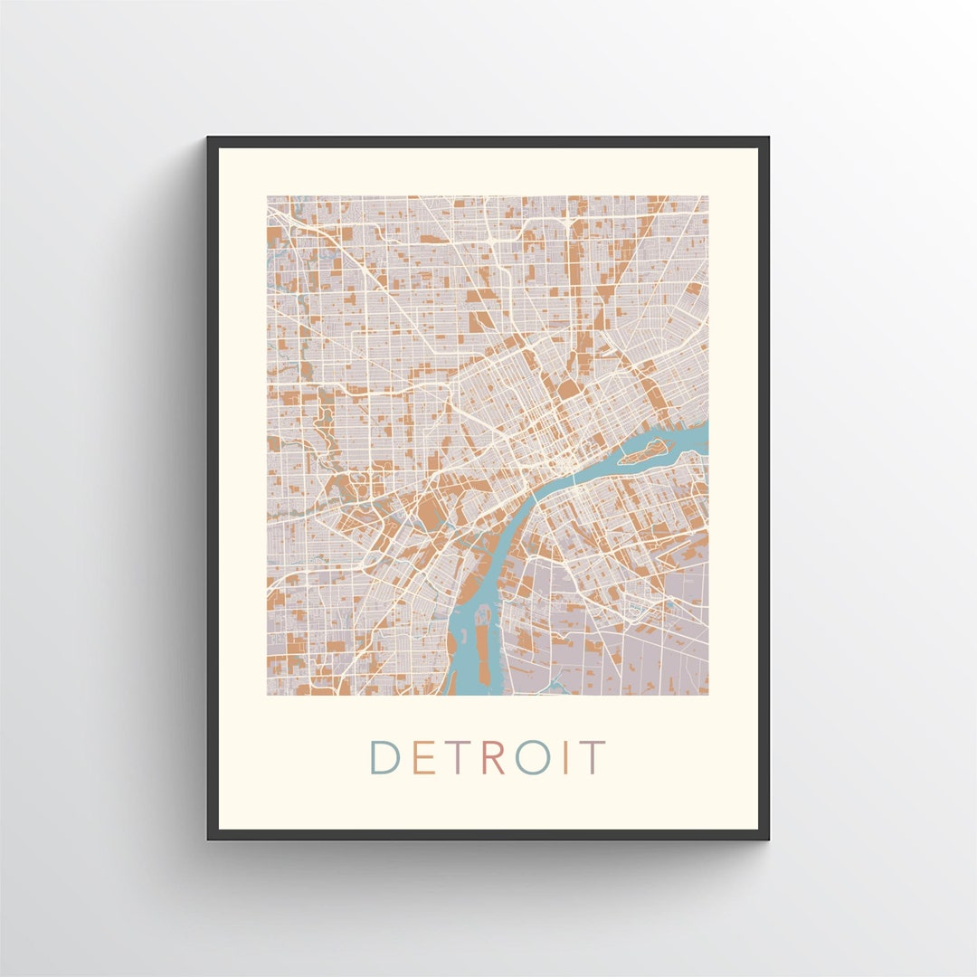 Detroit Map, Detroit MI, Detroit Print, Detroit Michigan, Detroit ...