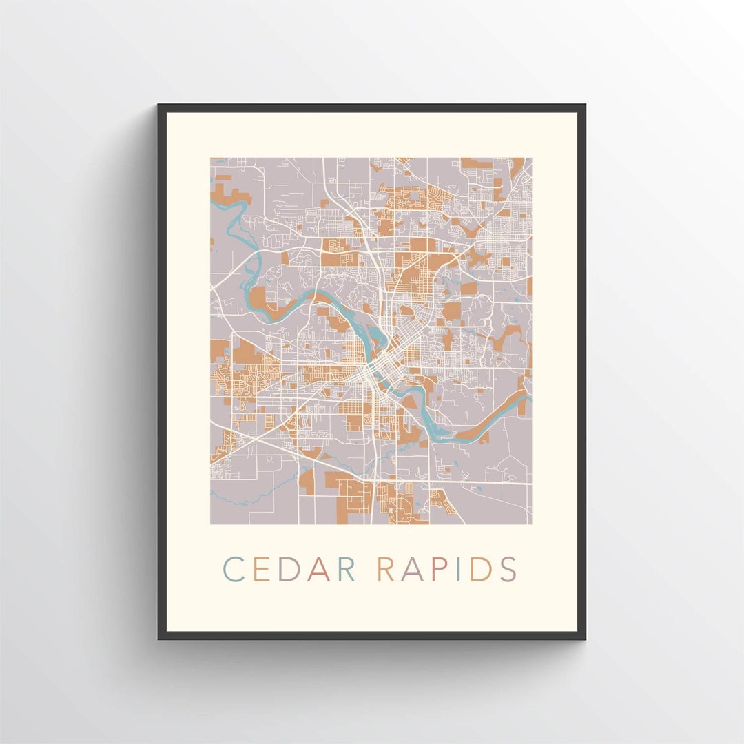 Cedar Rapids Map, Cedar Rapids Iowa, Cedar Rapids Print, Cedar Rapids ...