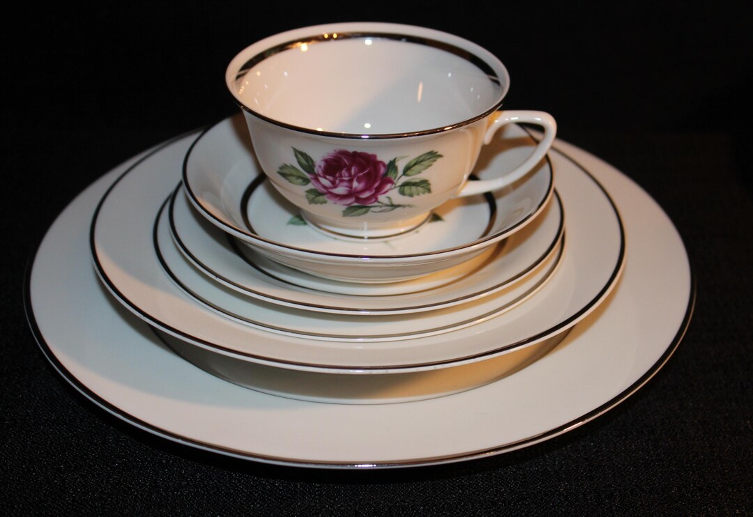 Vintage Embassy American EMB6 Vitrified Rose and Platinum Trim Bone ...