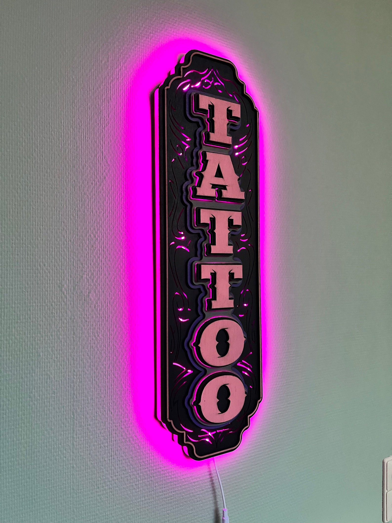 Tattoo Sign LED Custom Handmade LED Tattoo Sign Laser-cut Wooden Light ...