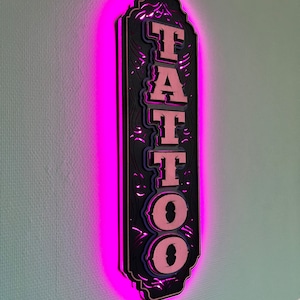 Tattoo Sign LED Custom Handmade LED Tattoo Sign Laser-cut Wooden Light ...