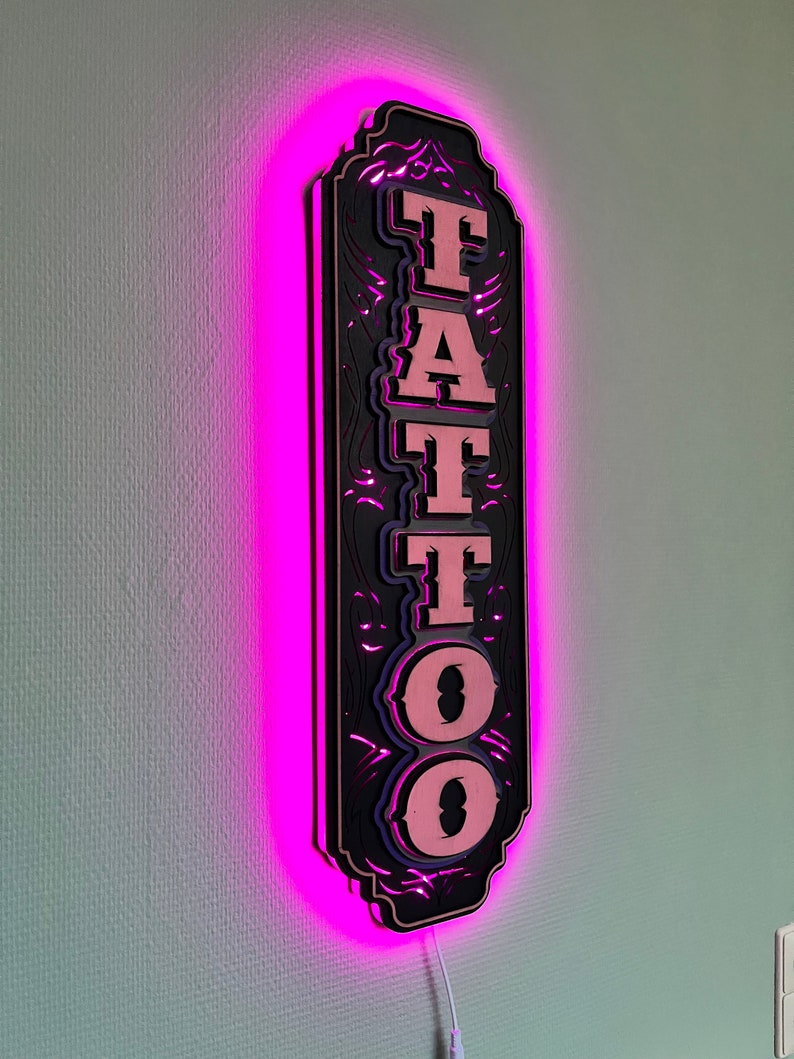 Tattoo Sign LED Custom Handmade LED Tattoo Sign Laser-cut Wooden Light ...