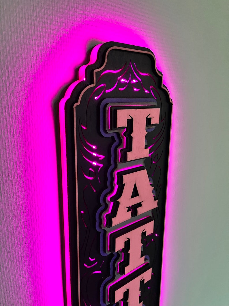 Tattoo Sign LED Custom Handmade LED Tattoo Sign Laser-cut Wooden Light ...