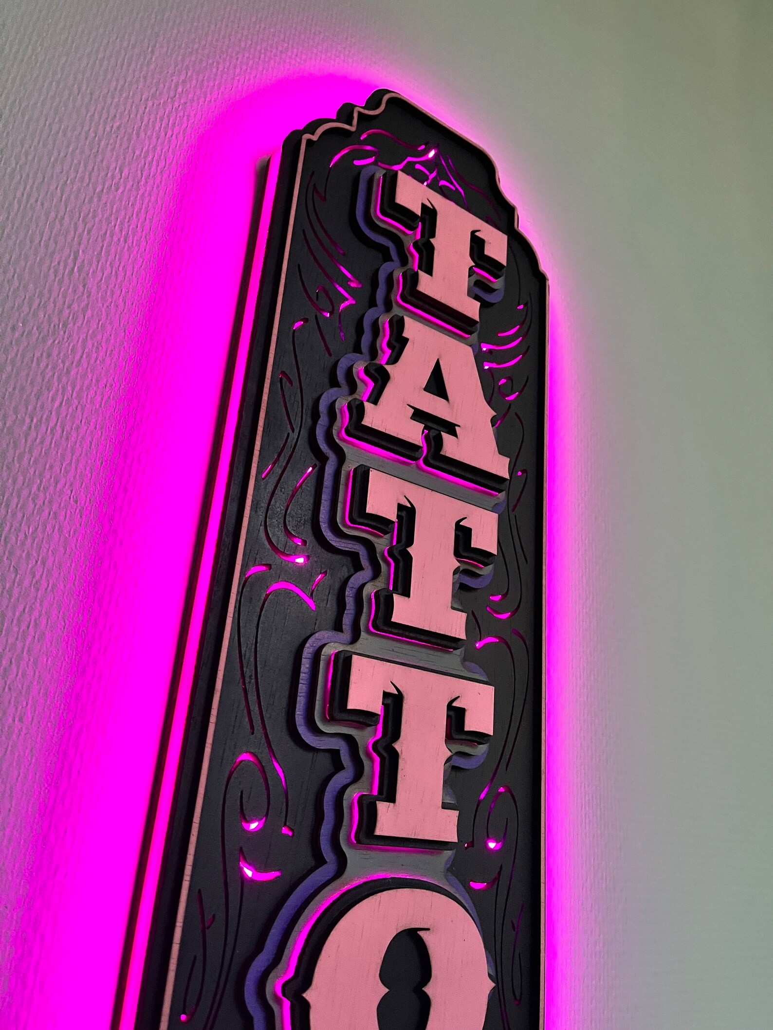 Tattoo Sign LED Custom Handmade LED Tattoo Sign Laser-cut Wooden Light ...