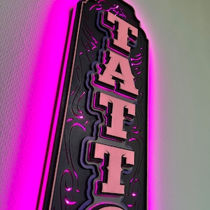 Tattoo Sign LED Custom Handmade LED Tattoo Sign Laser-cut Wooden Light ...