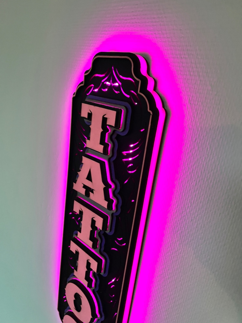 Tattoo Sign LED Custom Handmade LED Tattoo Sign Laser-cut Wooden Light ...