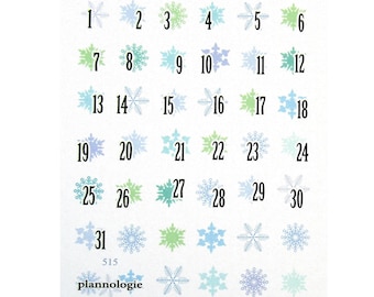 Snowflake Numbers Planner Stickers Snowflake Date Cover Planner ...