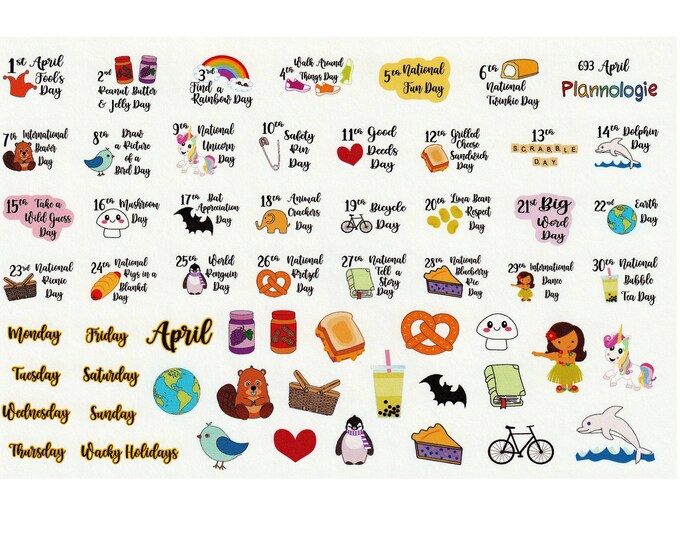 APRIL Wacky Holidays Planner Stickers Calendar Stickers Celebrate April ...