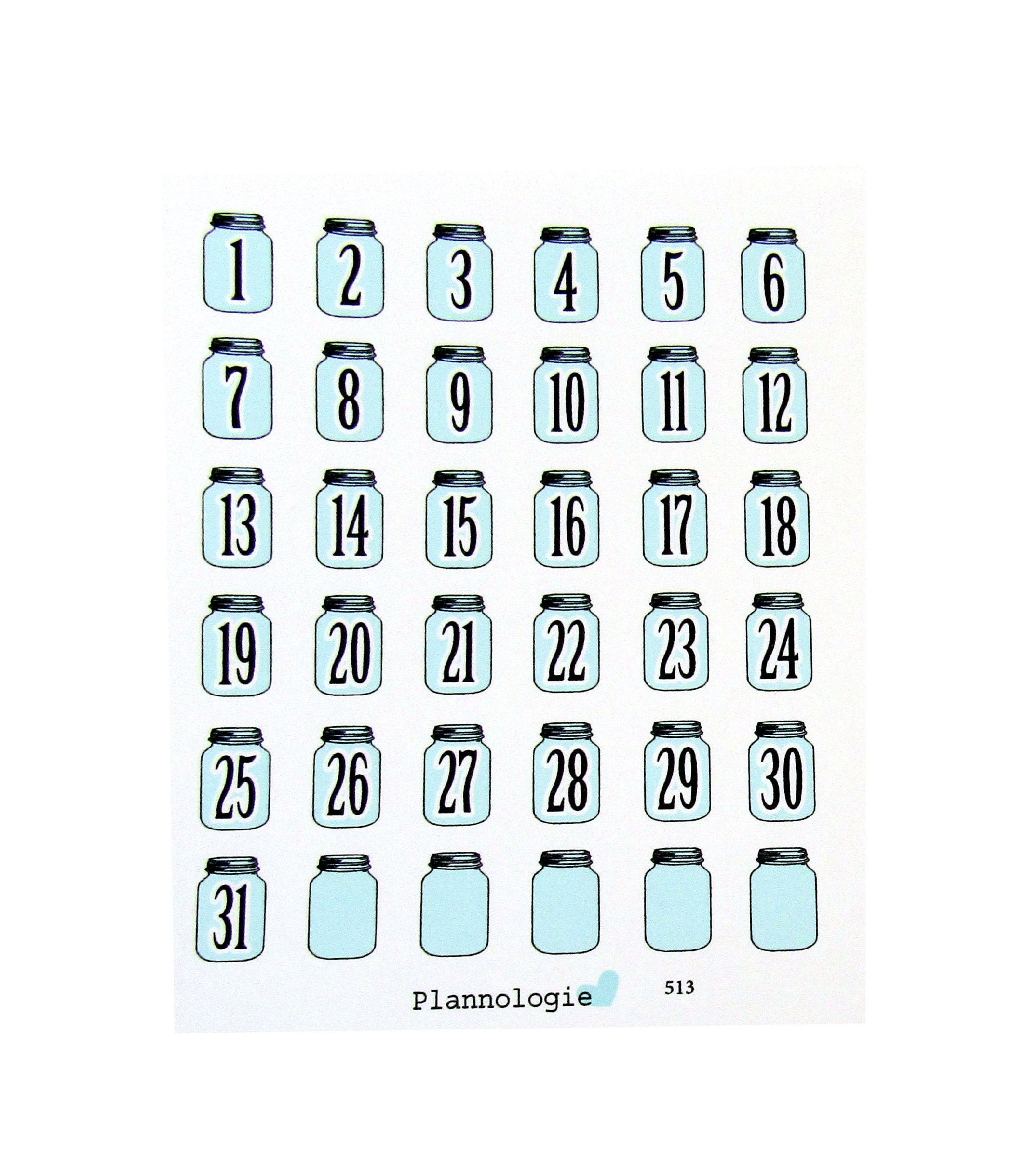 Mason Jar Number Planner Countdown Stickers Mason Jar Planner Date ...