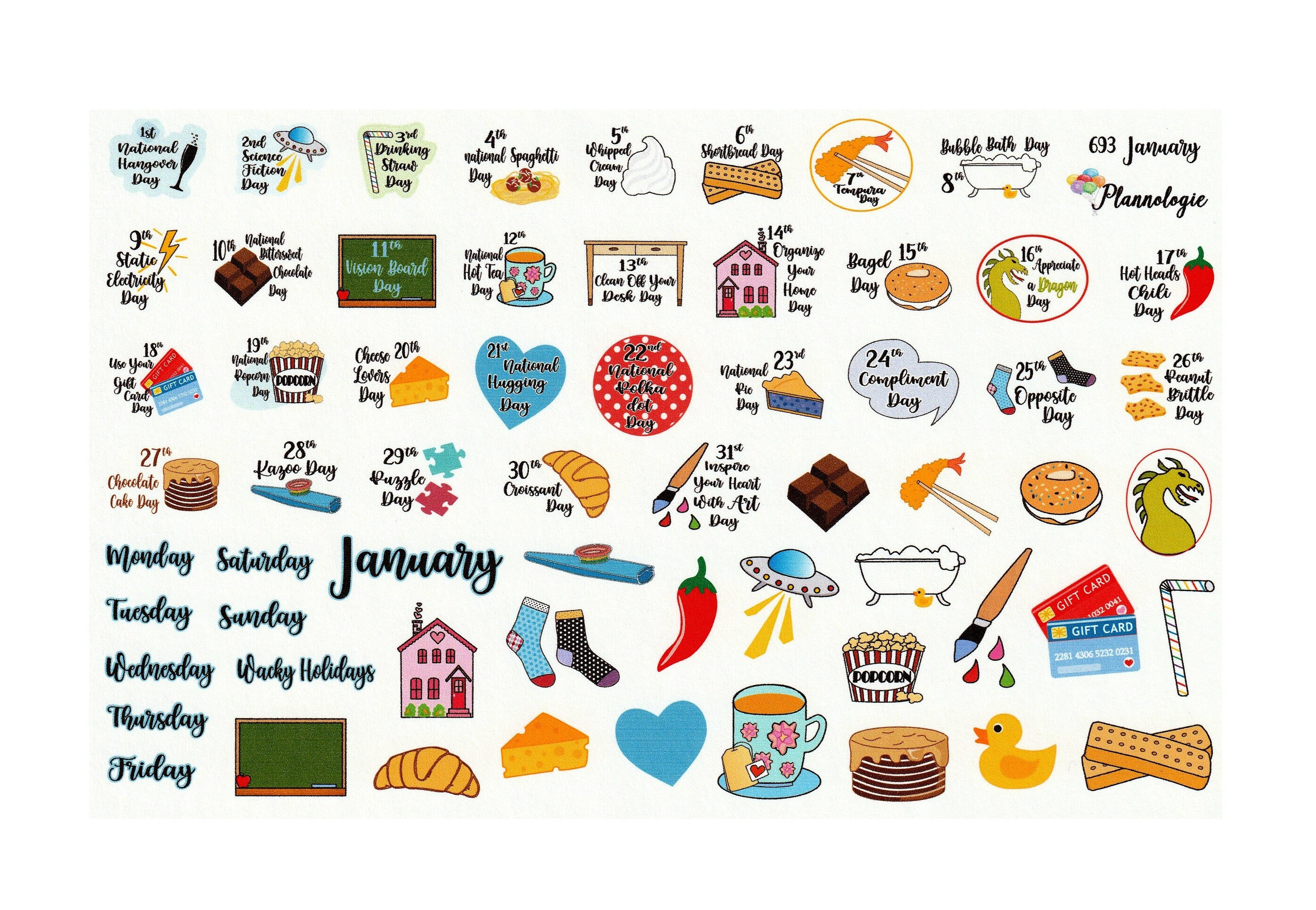 JANUARY Wacky Holidays Planner Stickers Calendar Stickers - Etsy