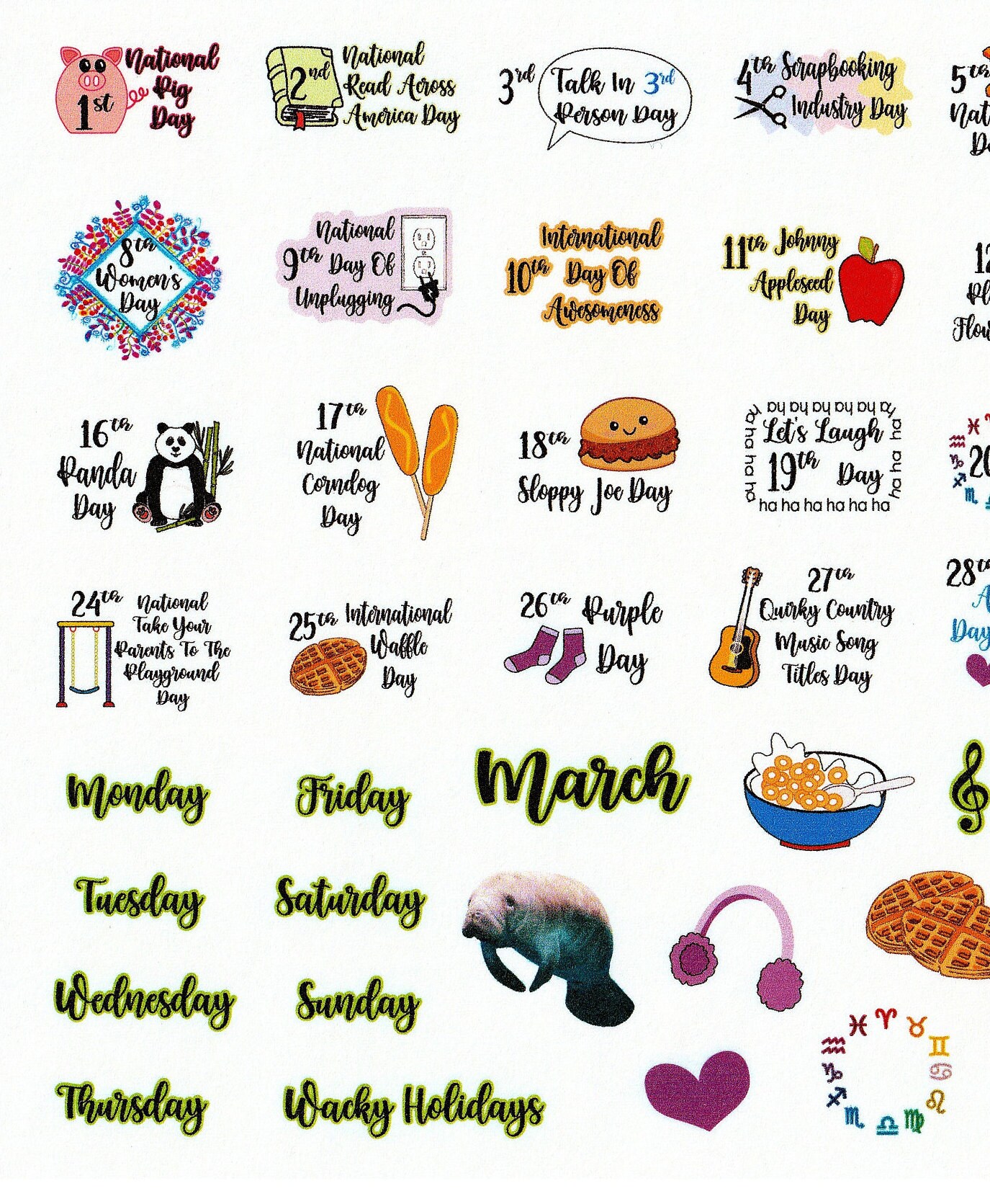 MARCH Wacky Holidays Planner Stickers Calendar Stickers | Etsy