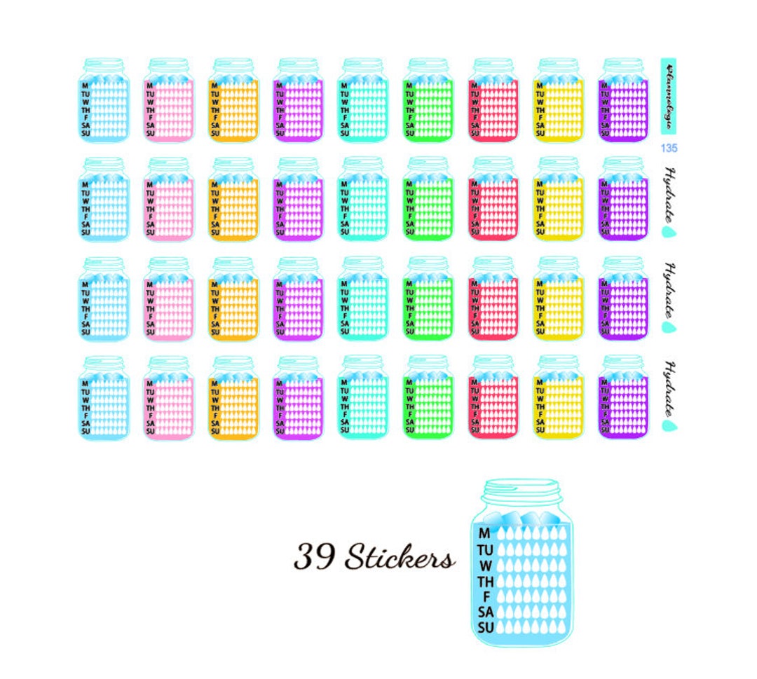 Mason Jar Hydration Tracker Stickers, Fitness Tracker Stickers ...