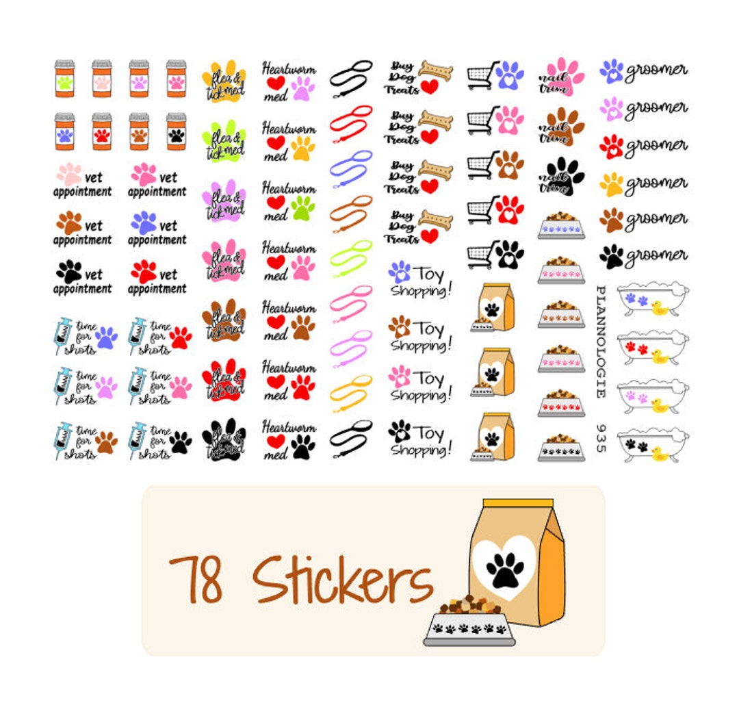 Dog Care Stickers - Dog Planner Stickers - Pet Medication - Pet Food ...