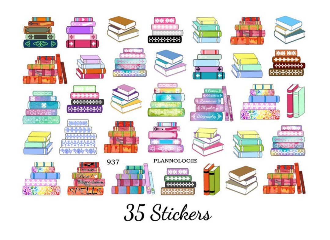 Book Icon Planner Stickers - Stacks of Books - Book Stickers - Book ...