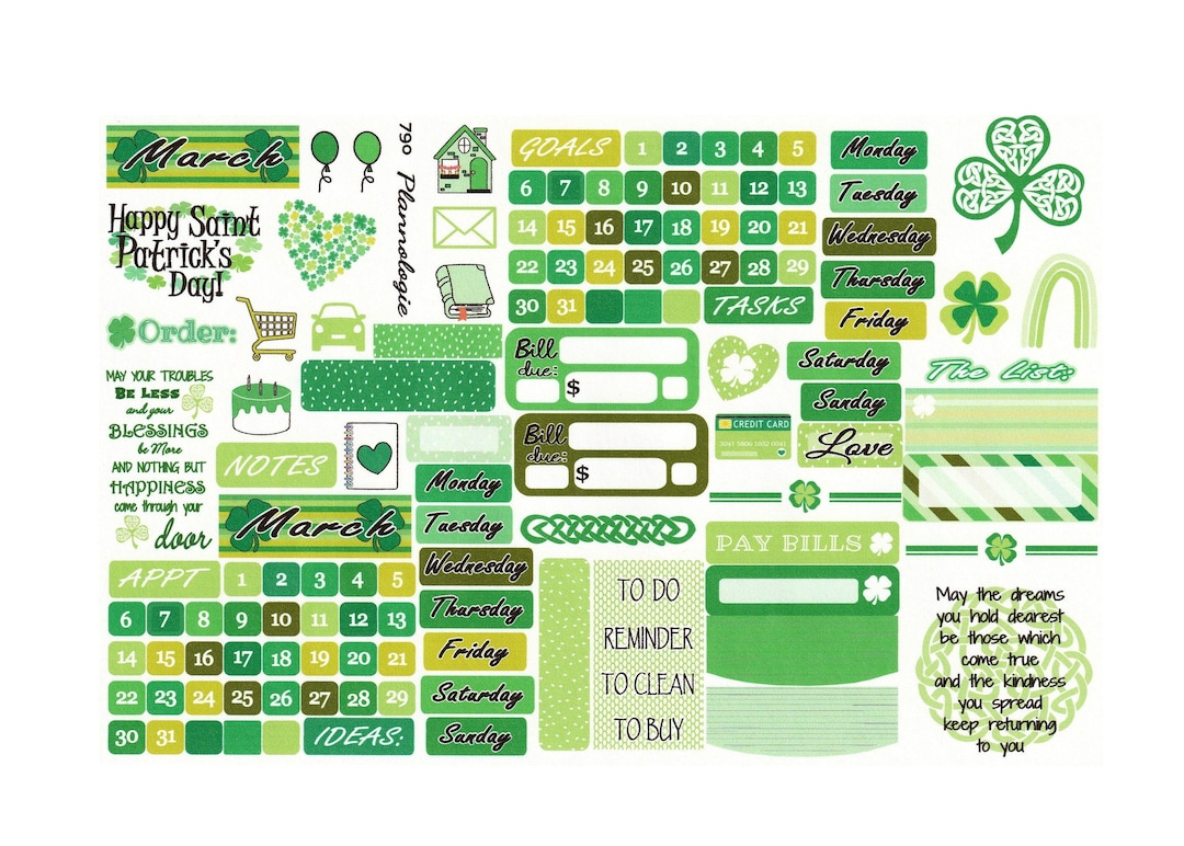 March Monthly Basics Sticker Kit - Planner Stickers - Saint Patrick's ...