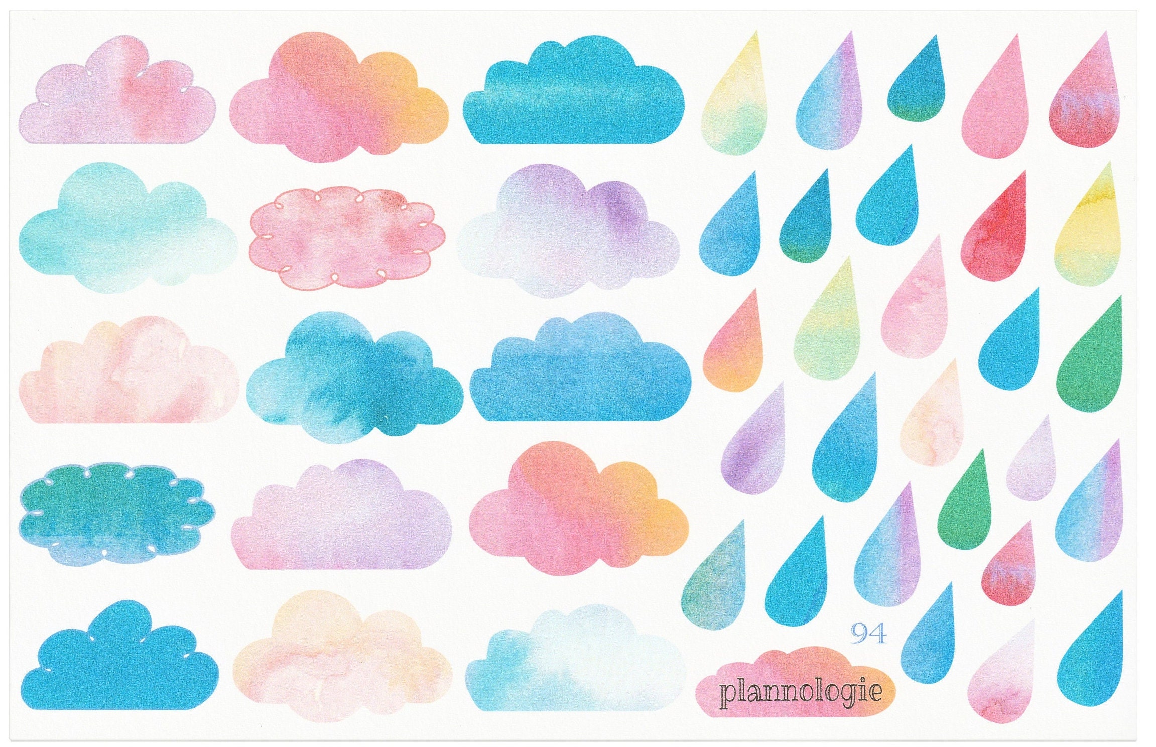 Watercolor Cloud and Raindrop Stickers Planner Stickers | Etsy