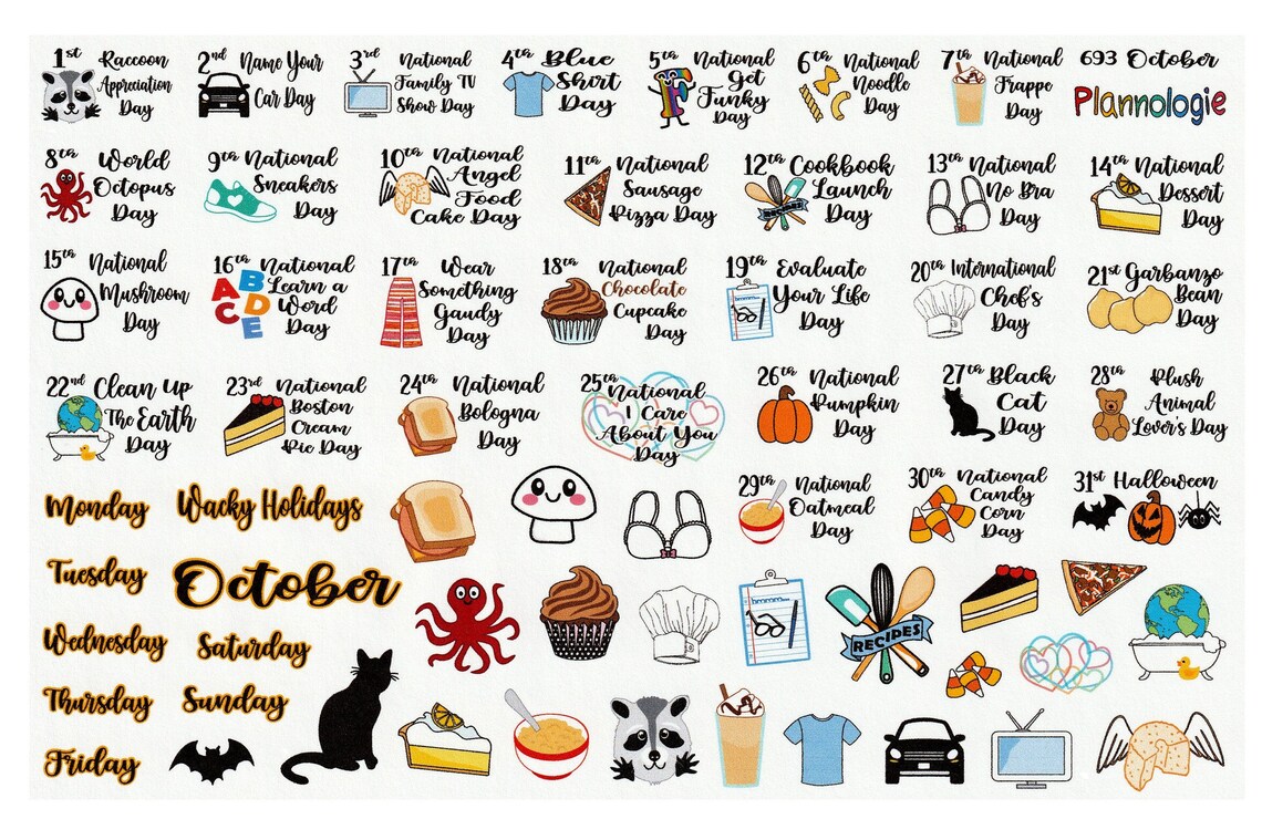 OCTOBER Wacky Holidays Planner Stickers Calendar Stickers | Etsy