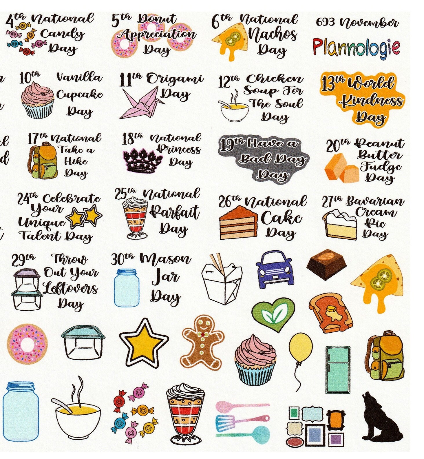 NOVEMBER Wacky Holidays Planner Stickers Calendar Stickers - Etsy