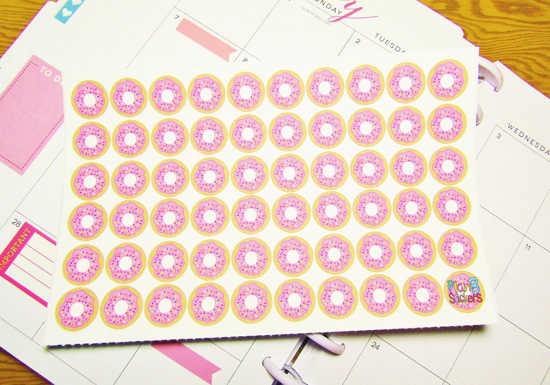 Pink Glazed Donut With Sprinkles Stickers, Planner Calendar Donut ...
