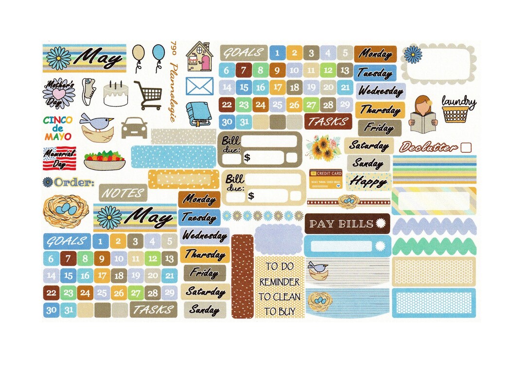 MAY Monthly Basics Sticker Kit - Planner Stickers - Spring Stickers ...