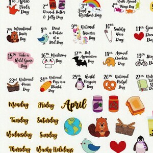 APRIL Wacky Holidays Planner Stickers - Calendar Stickers - Celebrate ...