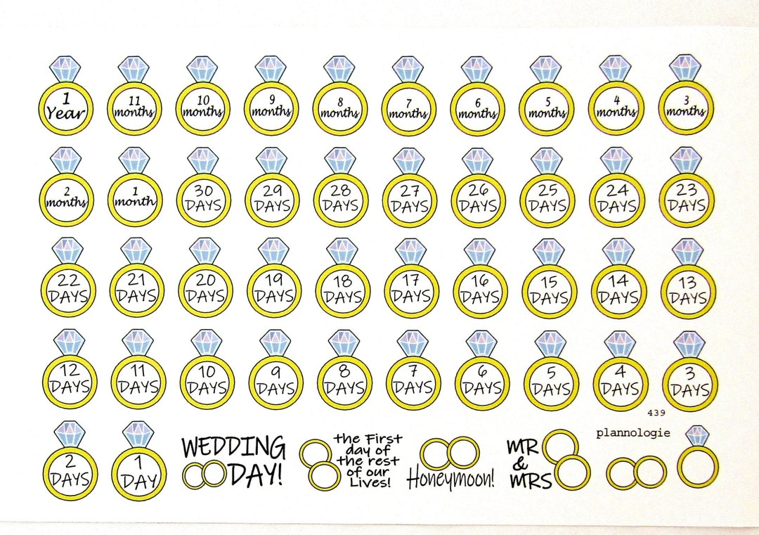 Wedding Stickers, Wedding Countdown Stickers, Diamond Ring Planner ...